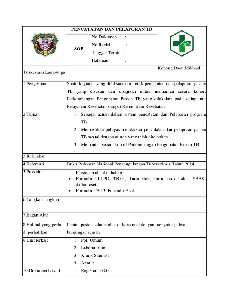 Sop Pencatatan Dan Pelaporan TB | PDF