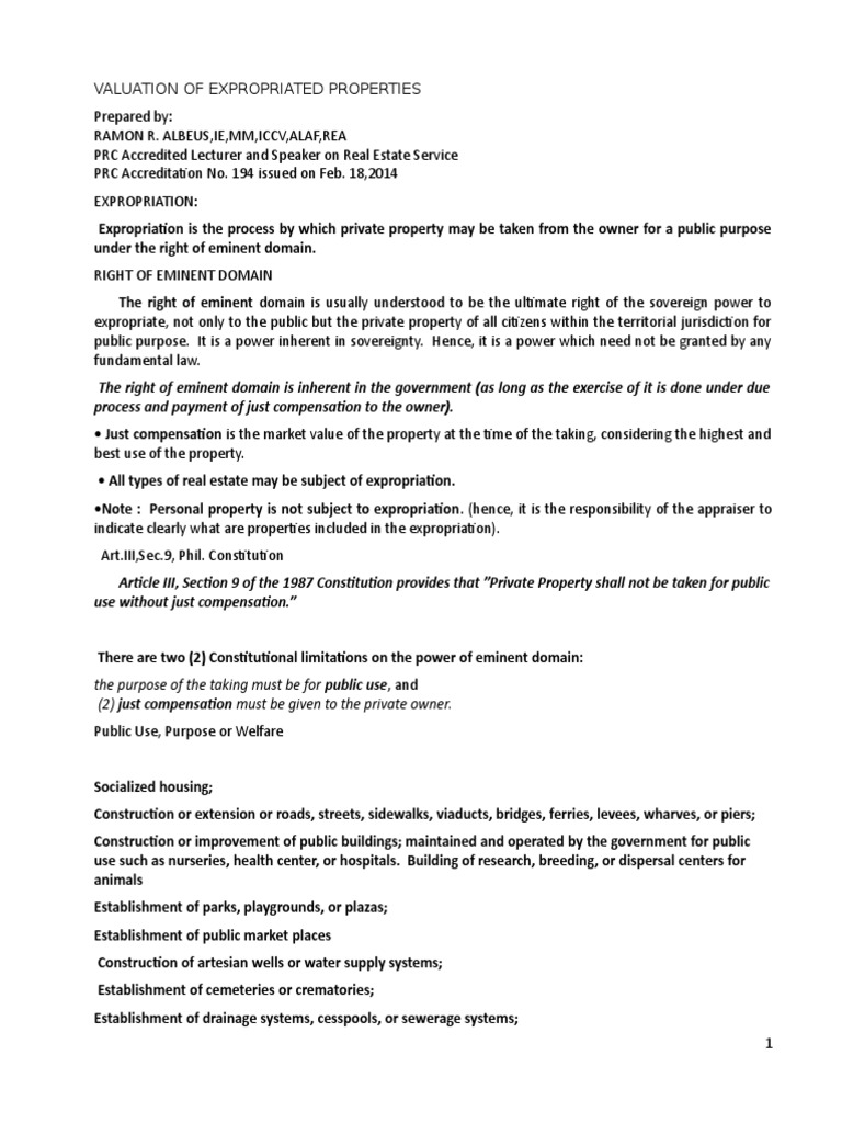 Valuation of Expropriated Properties | PDF | Eminent Domain | Just ...