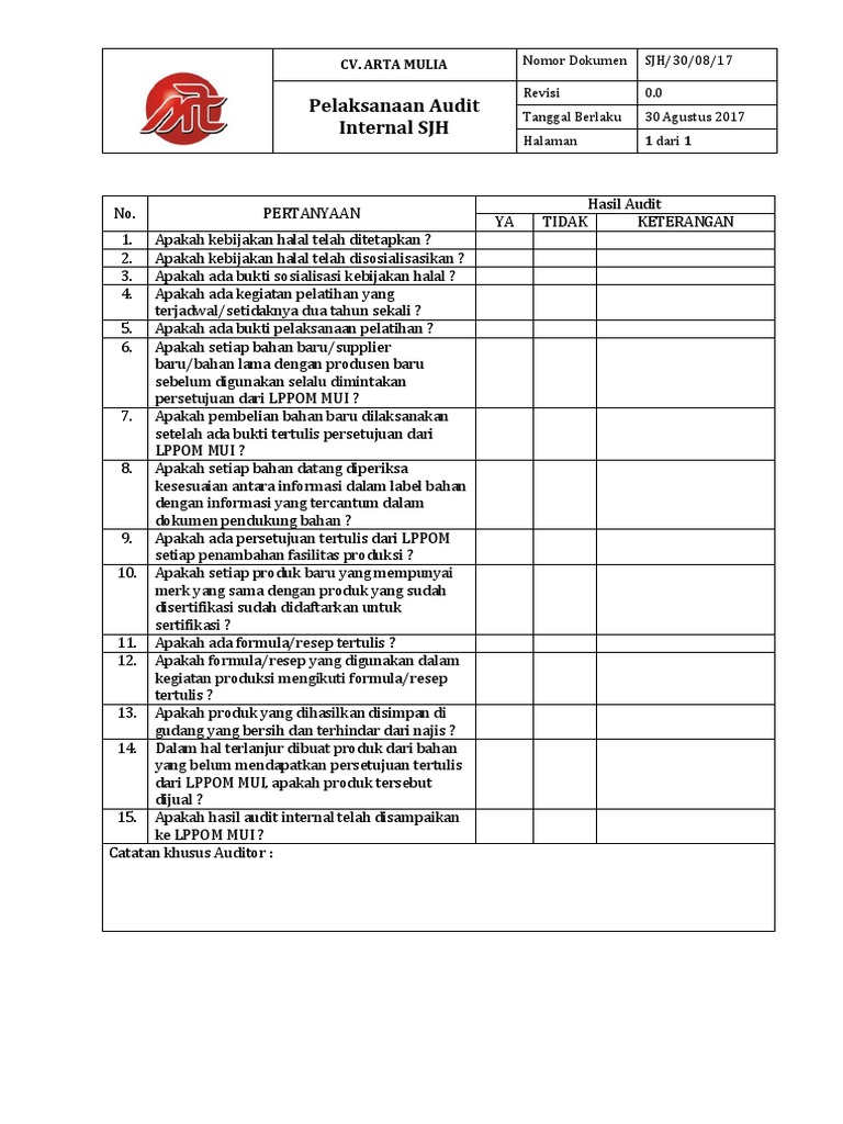 Form Audit Internal | PDF