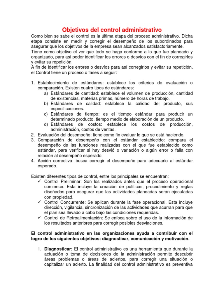 Objetivos Del Control Administrativo | PDF | Calidad (comercial ...