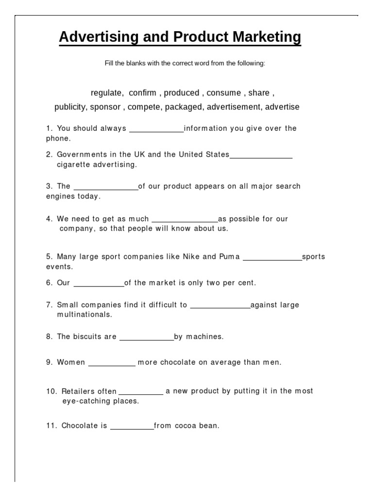Marketing Vocabulary Fill-in-the-Blanks | PDF
