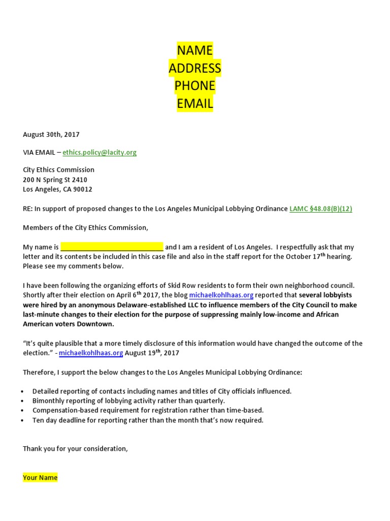 City Ethics Letter Template | PDF