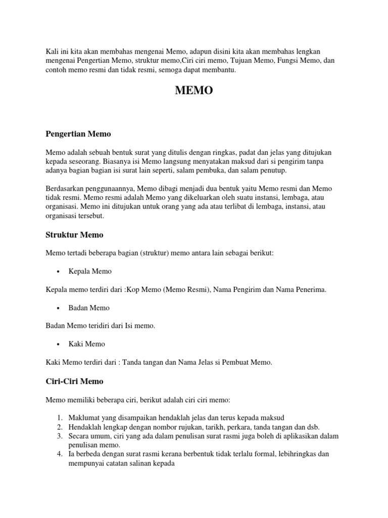 contoh surat memo rasmi - Sean Mills