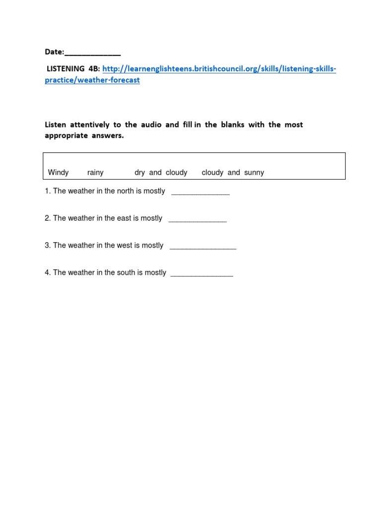 Practice/weather-Forecast: Date: - Listening 4B | PDF