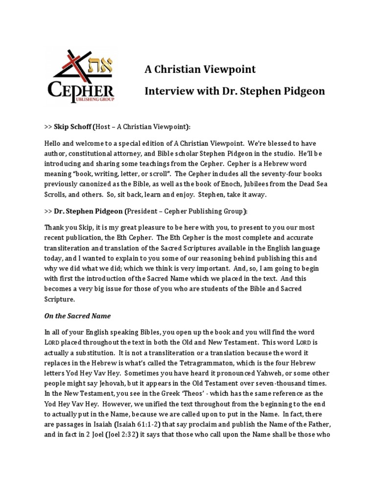 Transcript of Stephen Pidgeon Interview | PDF | Jehovah | Tetragrammaton