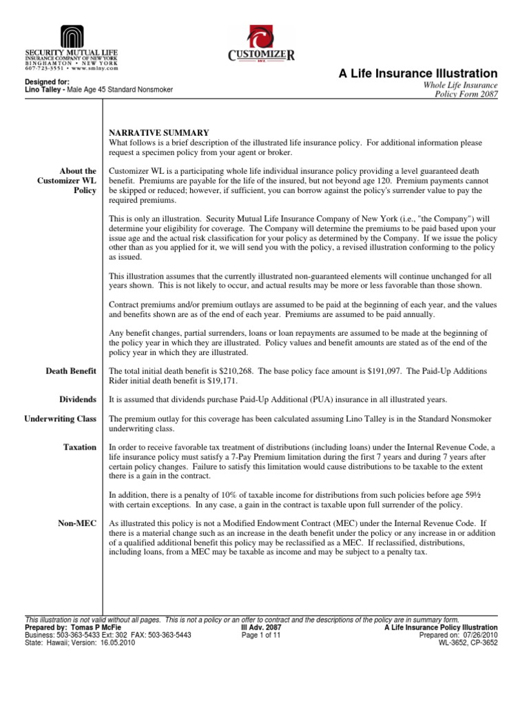 A Life Insurance Illustration: Narrative Summary | PDF | Insurance ...