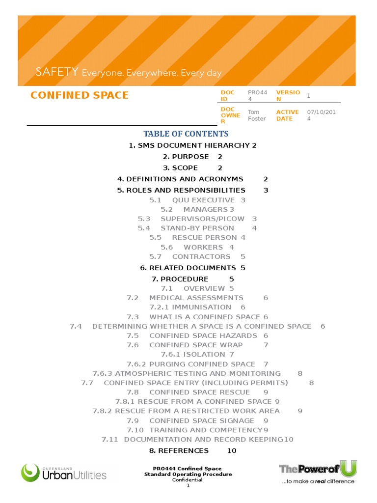 SOP Confined Space | Occupational Safety And Health | Oxygen