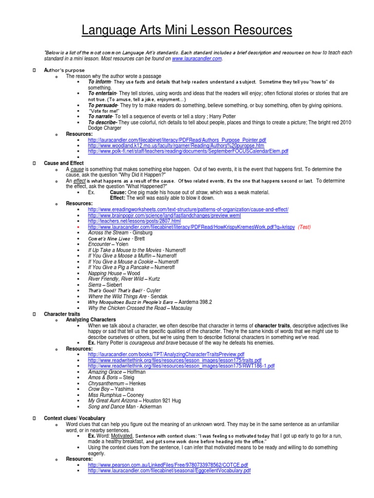 Language Arts Mini Lessons Ideas | PDF | Plot (Narrative) | Narration