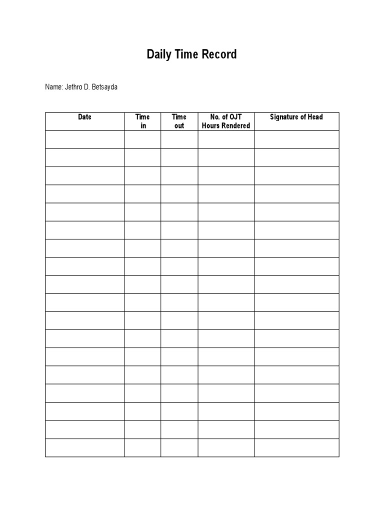 Daily Time Record: Name: Jethro D. Betsayda | PDF