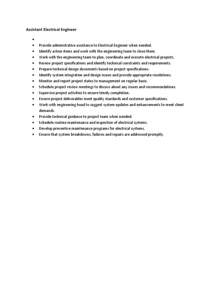 Assistant Electrical Engineer | PDF