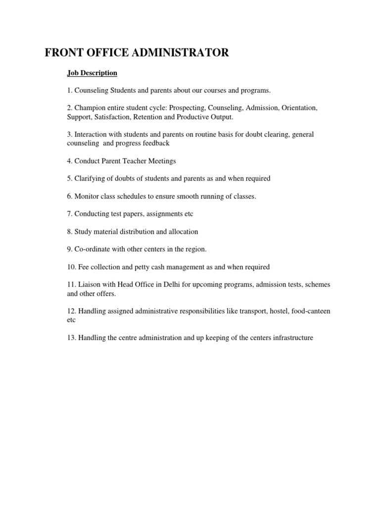 Front Office Administrator | PDF