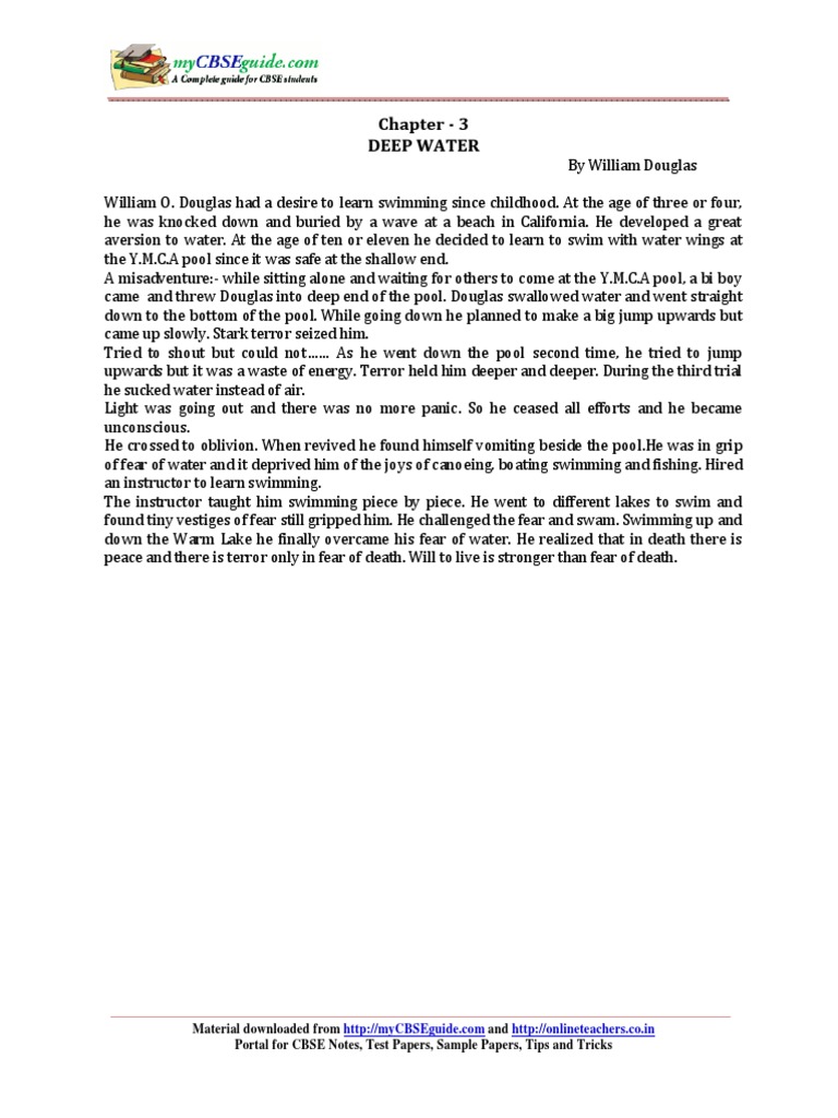 Chapter - 3 Deep Water: Material Downloaded From and Portal For CBSE ...