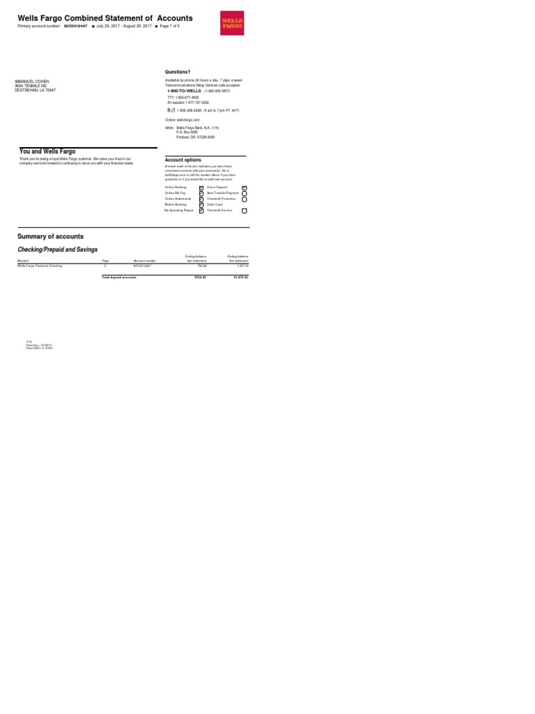 Wells Fargo statement | Overdraft | Financial Transaction