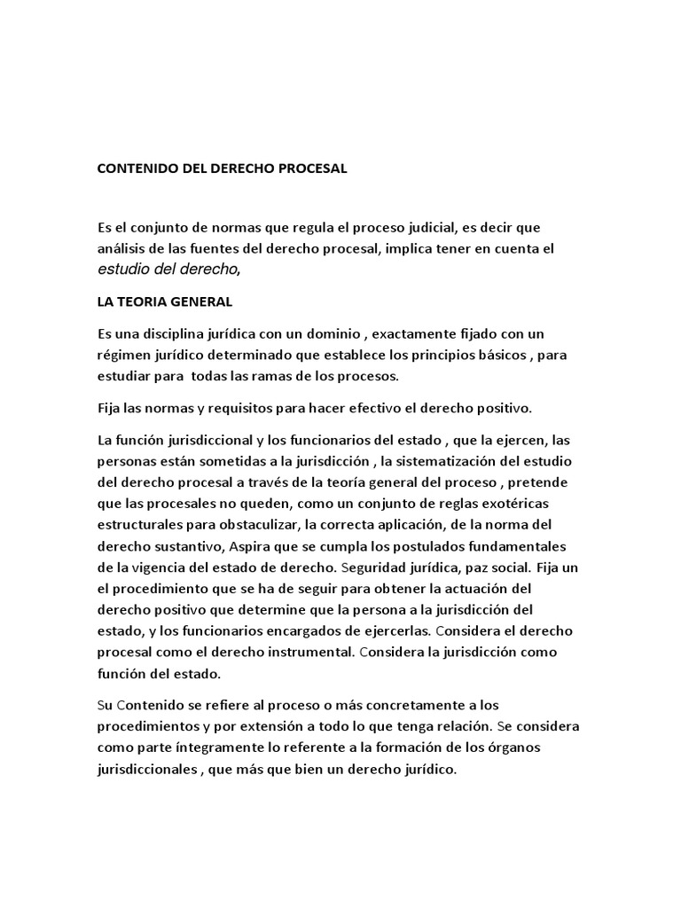 Contenido Del Derecho Procesal | PDF | Ley procesal | Jurisdicción