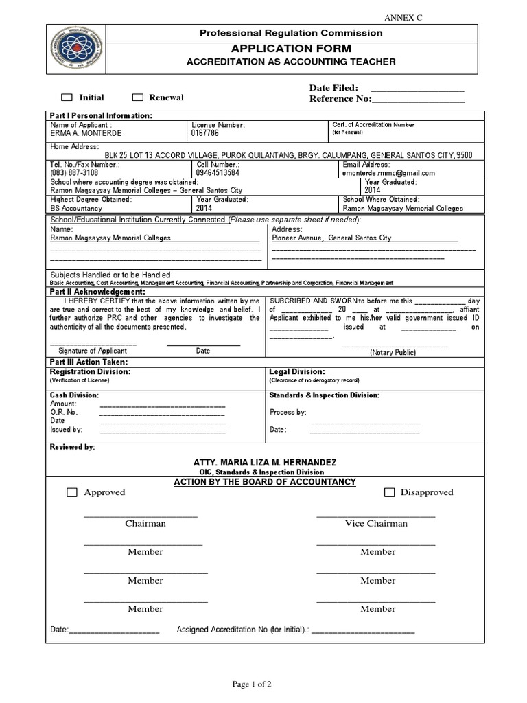Annex C Boa Application Accounting Teacher 1 | PDF | Notary Public ...