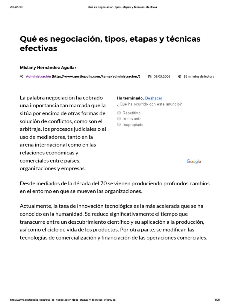 Qué Es Negociación, Tipos, Etapas y Técnicas Efectivas | PDF ...