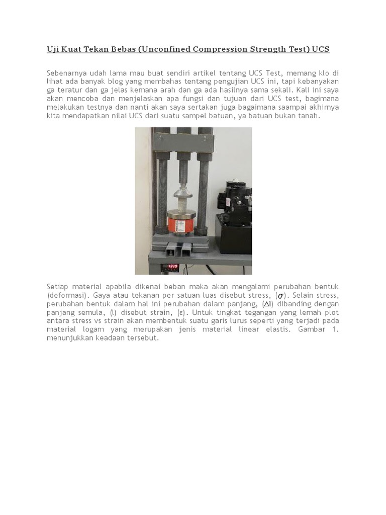 Uji Kuat Tekan Bebas (Unconfined Compression Strength Test) UCS | PDF