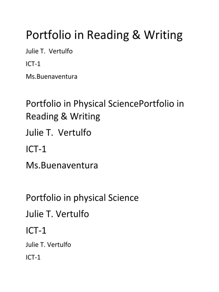 Portfolio in Reading & Writing | PDF