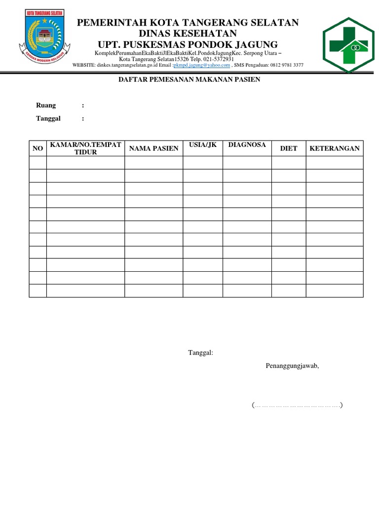 Form Daftar Pemesanan Makanan Pasien | PDF