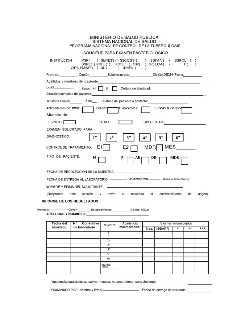 Formato para Baciloscopia TB Actualizado | PDF | Rtt | Cuidado de la salud