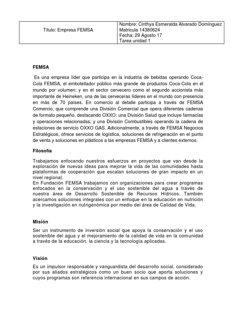 Misión y Visión de FEMSA | PDF | Economias | Business