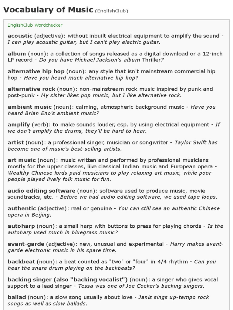 Essential Music Vocabulary Guide | PDF | Drum Kit | Hip Hop Music