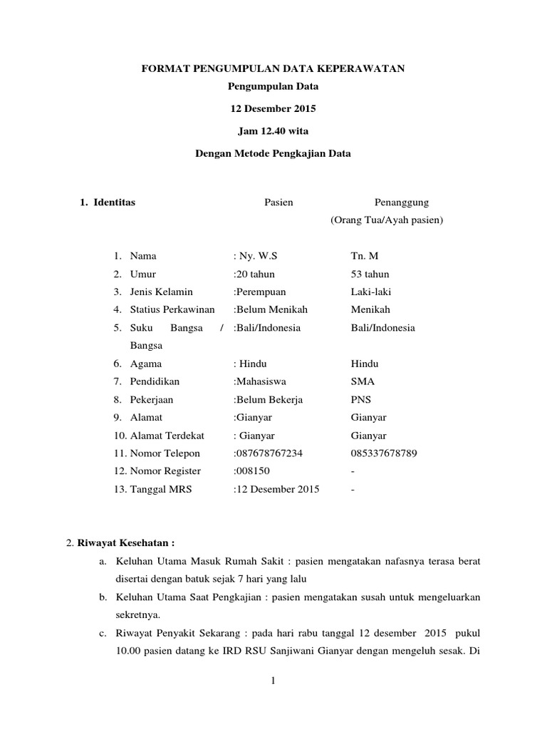 Format Pengumpulan Data Keperawatan | PDF