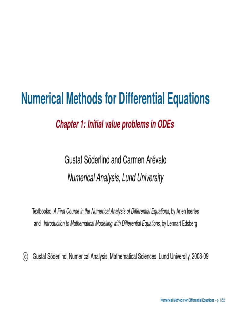 Numerical Methods For Differential Equations: Chapter 1: Initial Value Problems in Odes ...