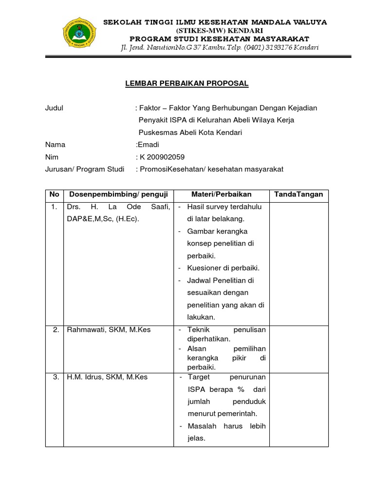 Lembar Perbaikan Proposal | PDF