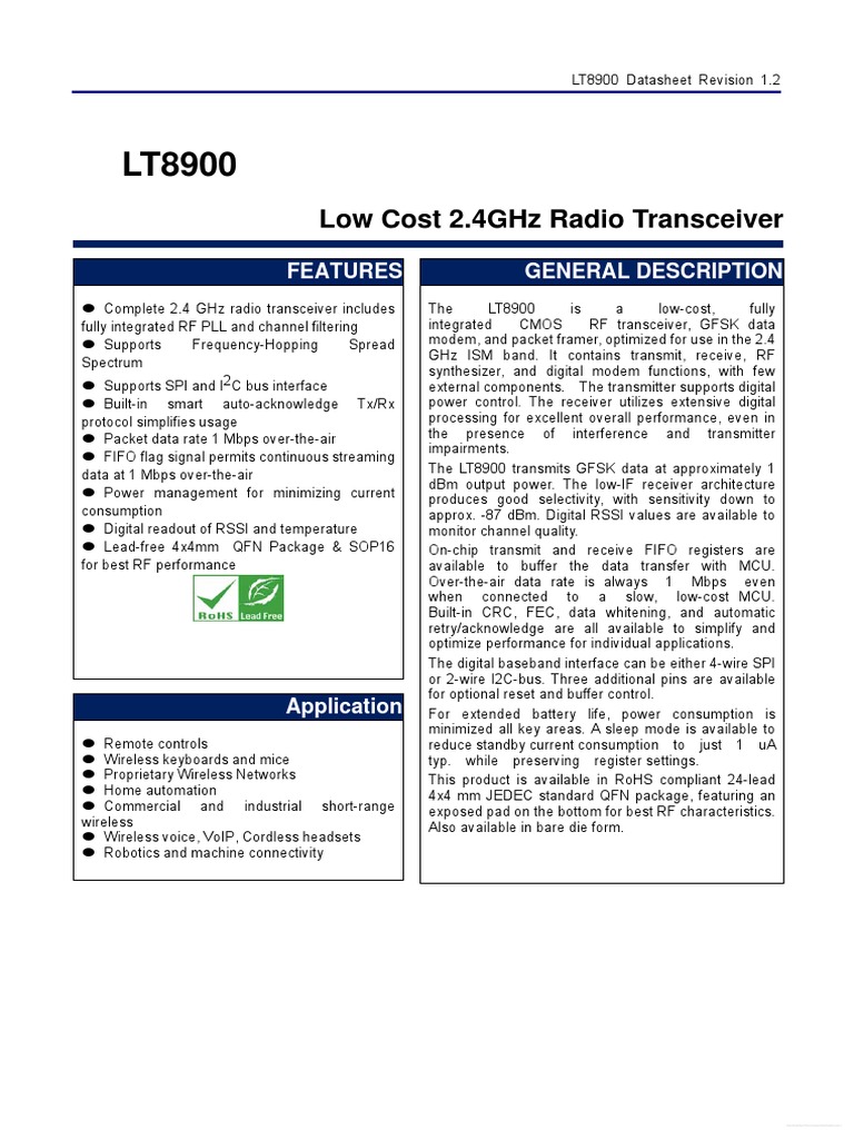 LT8900 Etc | PDF | Telecommunications Engineering | Data Transmission