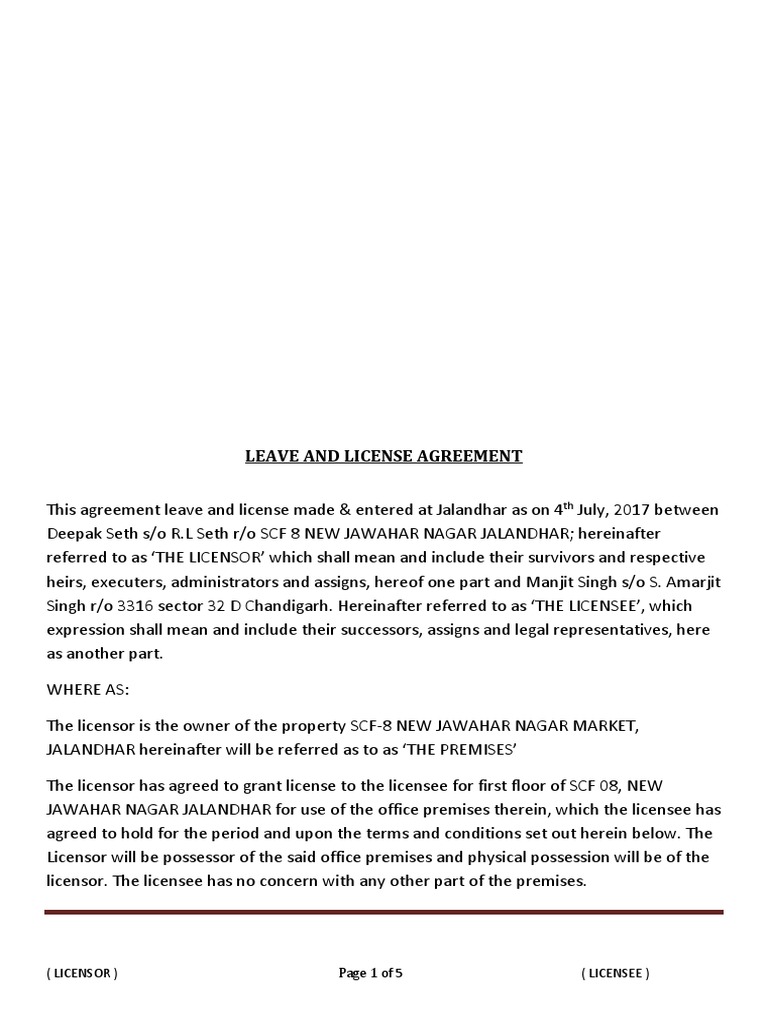 Leave and licence agreement 2017-2018.pdf | License | Leasehold Estate