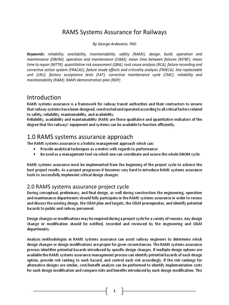 RAMS Systems Assurance Brief | PDF | Reliability Engineering | Safety
