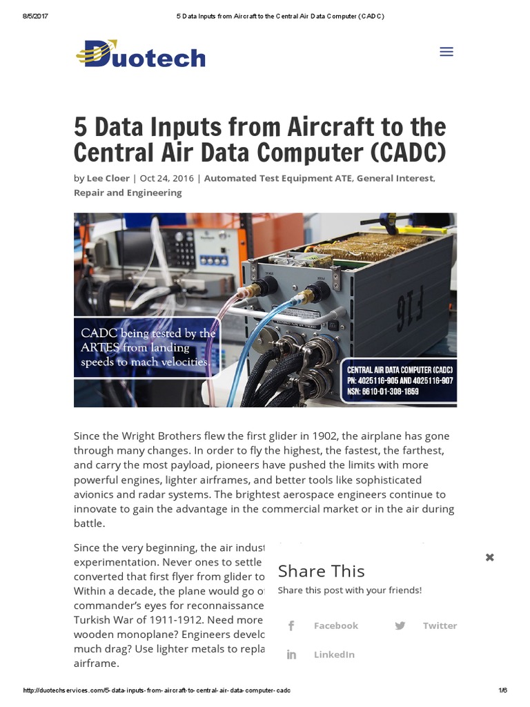 5 Data Inputs From Aircraft To The Central Air Data Computer (CADC ...