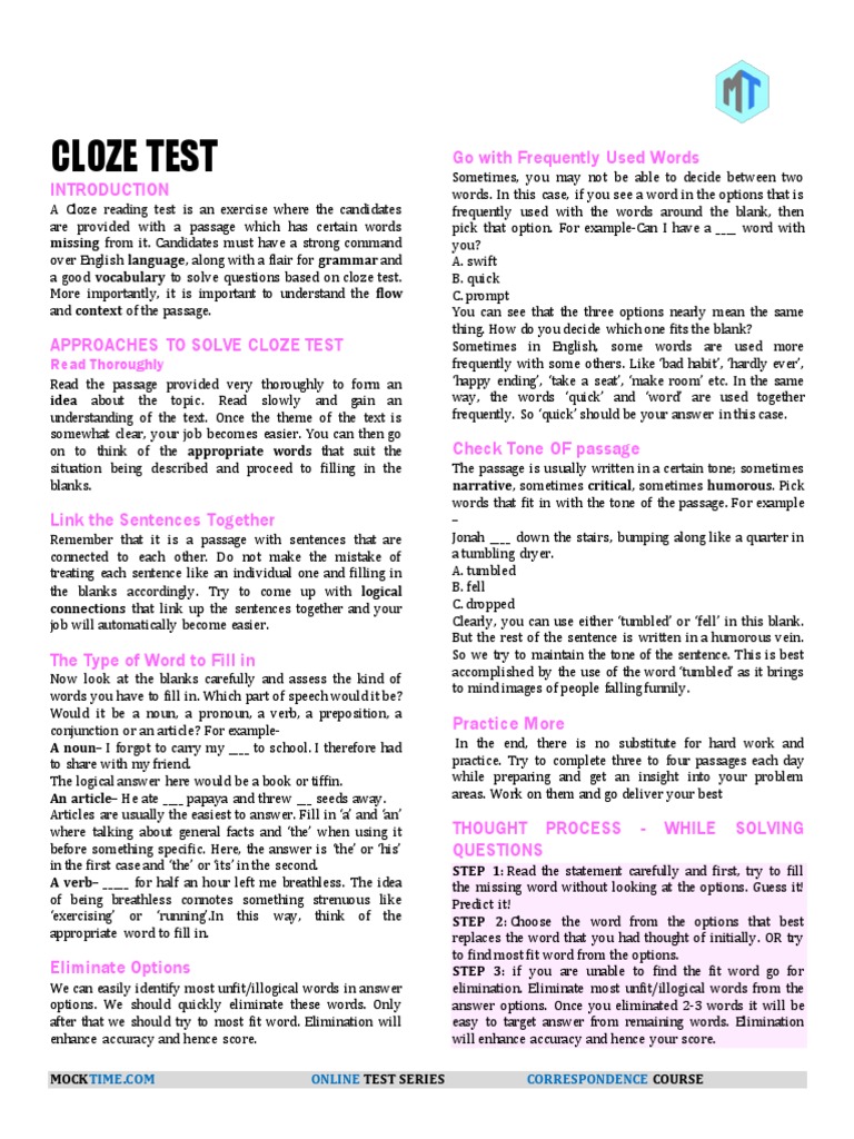 1100 English Cloze Test WWW - Bankbooks.in | PDF | Adjective ...