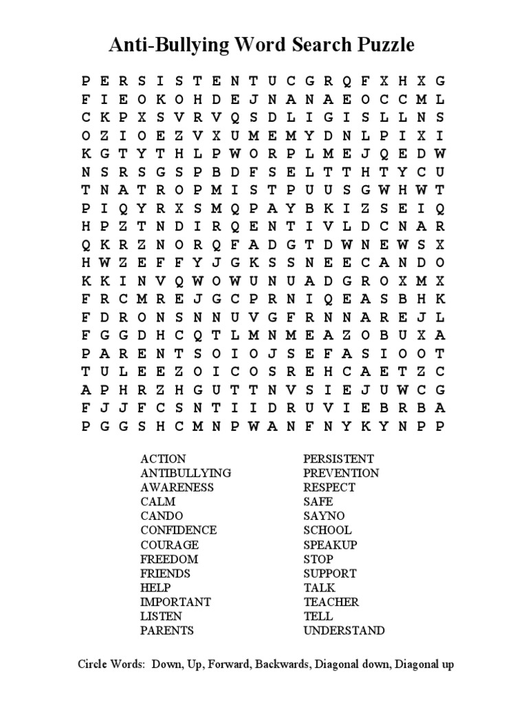Bullying Word Search Word Search Puzzle: June | Education World