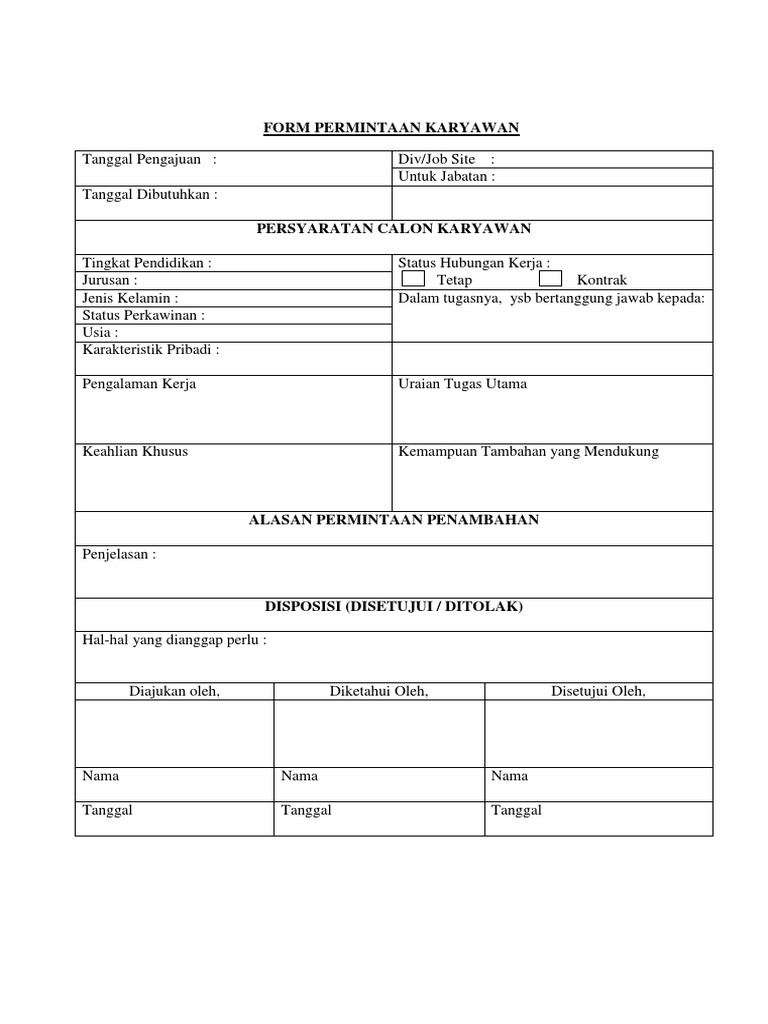 Form Permintaan Karyawan