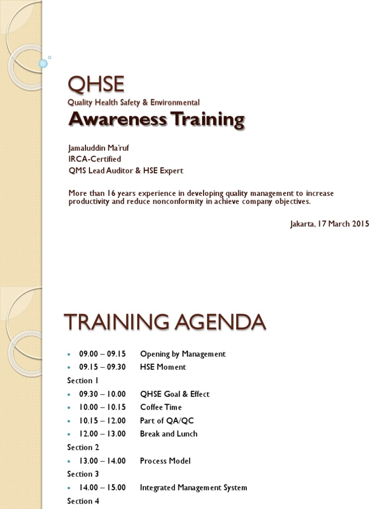 Awareness Training: Quality Health Safety & Environmental | PDF ...