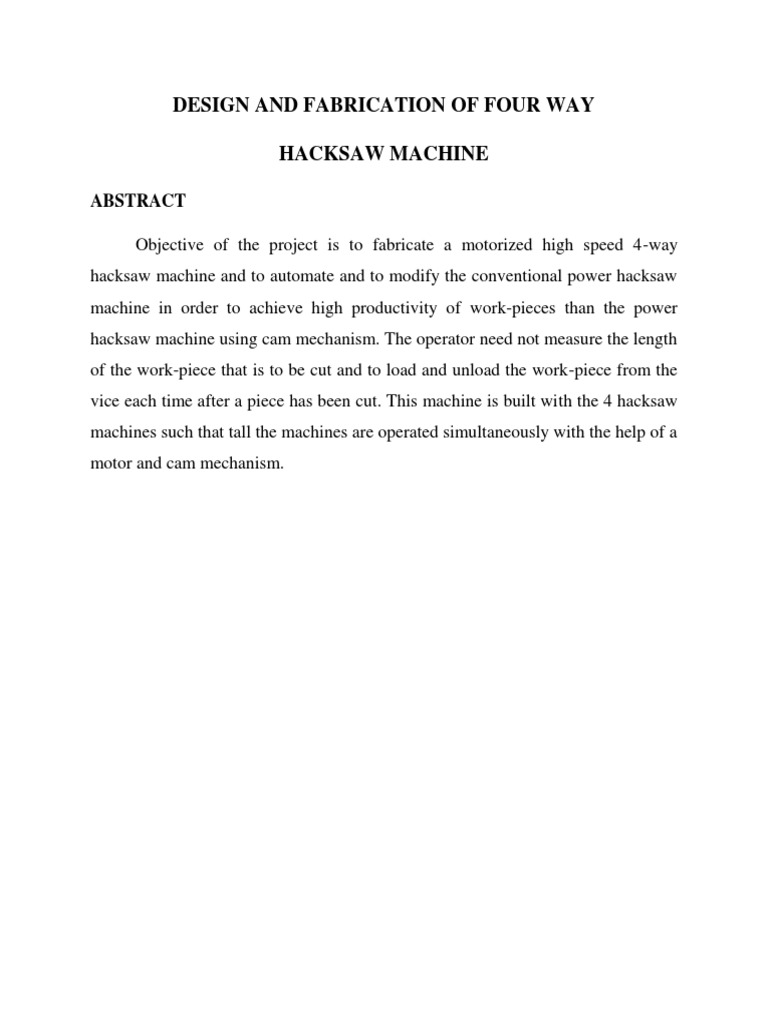 4 Way Hacksaw Machine | PDF | Machines | Electric Motor