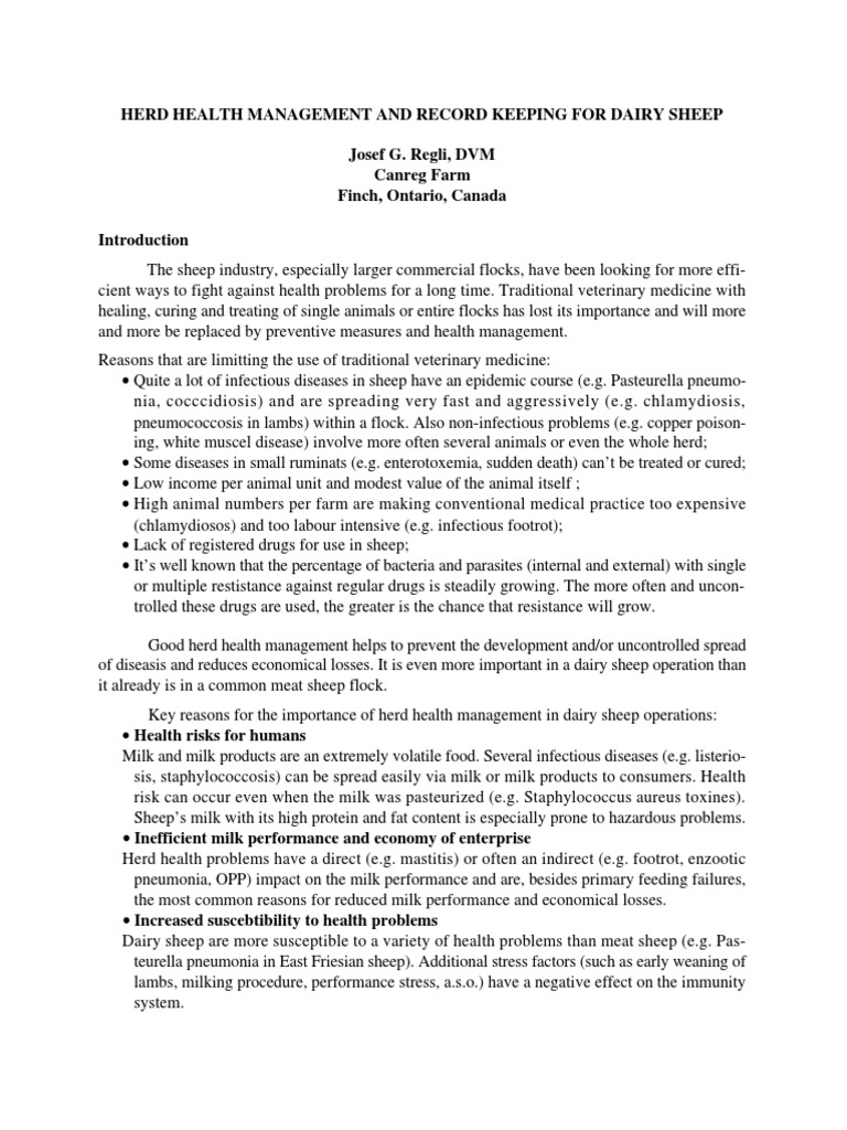 Herd Health Management For Dairy Sheep PDF | PDF | Sheep | Goat