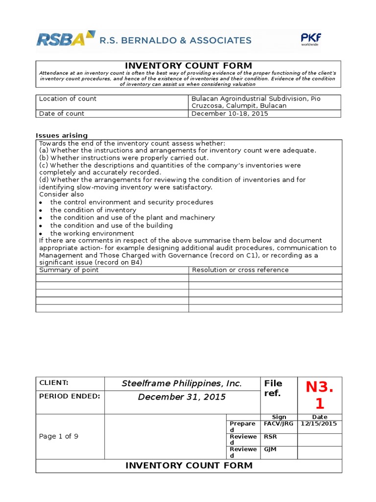 N3 SFPI - Inventory Count Form - Facv3 | PDF | Weight | Inventory