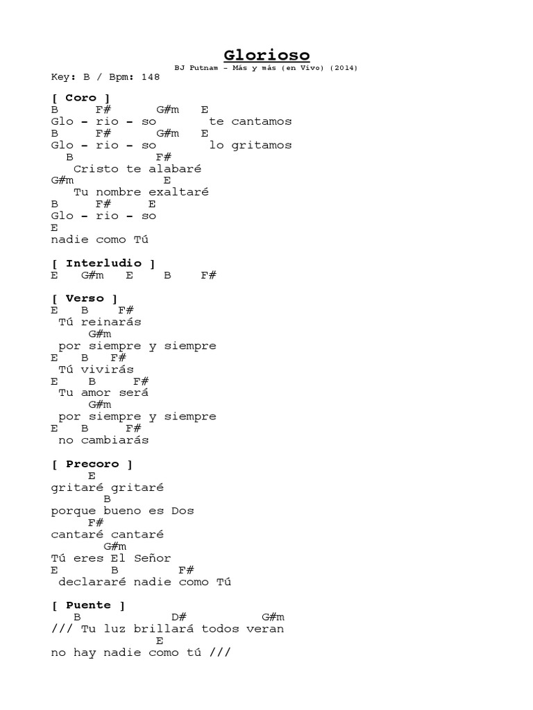 Letra y acordes de "Glorioso" | PDF