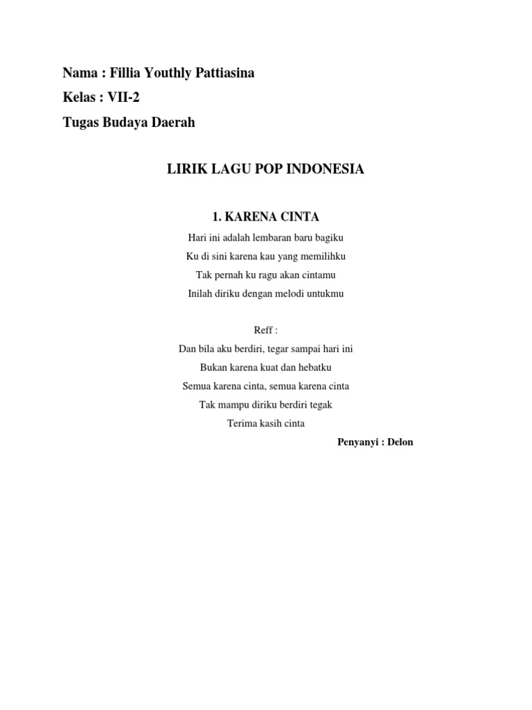 Lirik Lagu Pop Indonesia | PDF