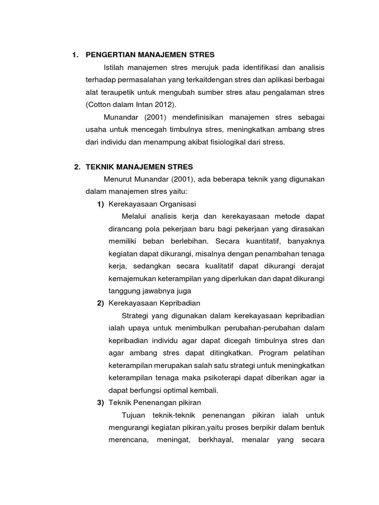 Pengertian dan Teknik Manajemen Stres | PDF