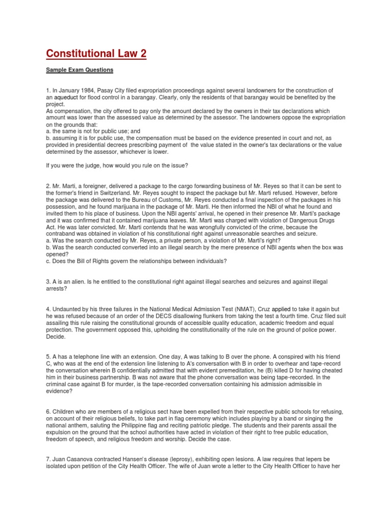 Constitutional Law 2 Exam | PDF | Cheque | Search And Seizure