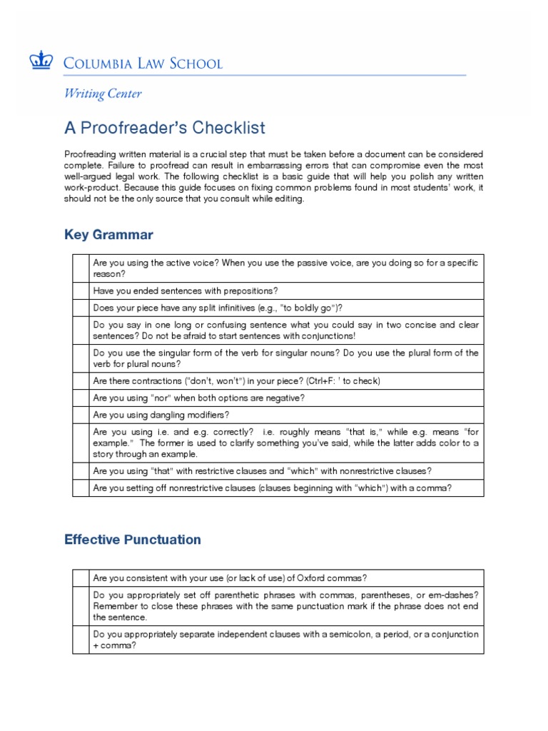 Proofreading Checklist | PDF | Comma | Punctuation Proofreading Checklist | PDF | Comma | Punctuation