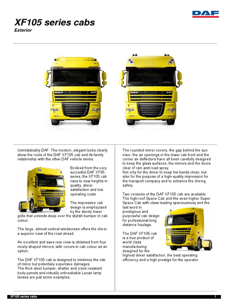 DAF XF105 Infosheet Cab En | Truck | Transport | Free 30-day Trial | Scribd