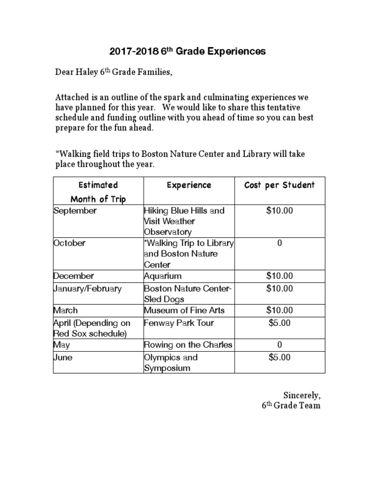Field Trip Letter To Families | PDF