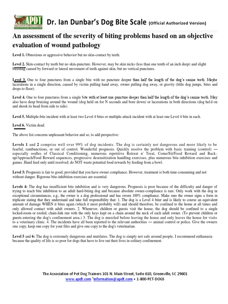 Bite Assessment Scales Dunbar DTM Ross | Download Free PDF | Dogs | Wound