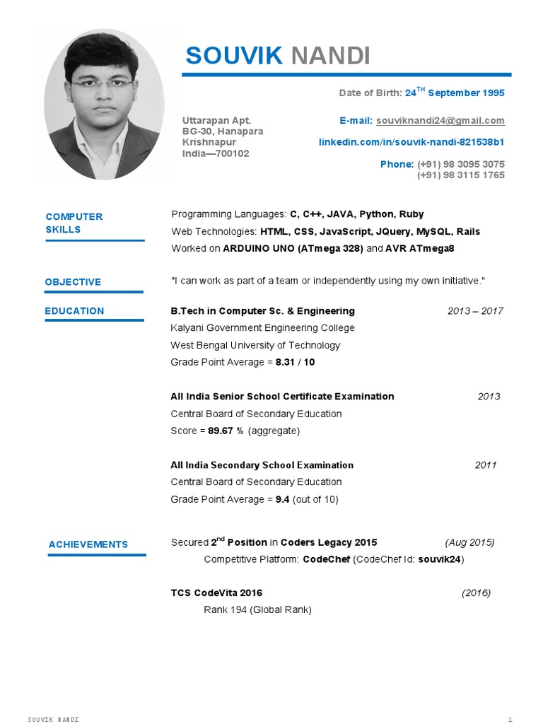 Resume (Souvik Nandi) | Download Free PDF | Educational Technology | Java Script