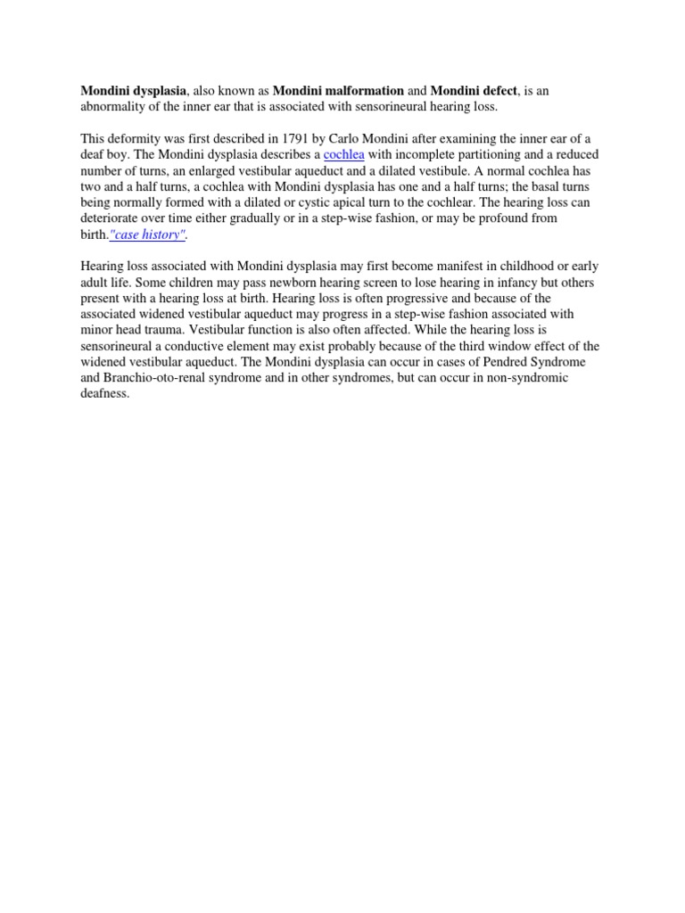 Mondini Dysplasia, Also Known As Mondini Malformation and Mondini ...